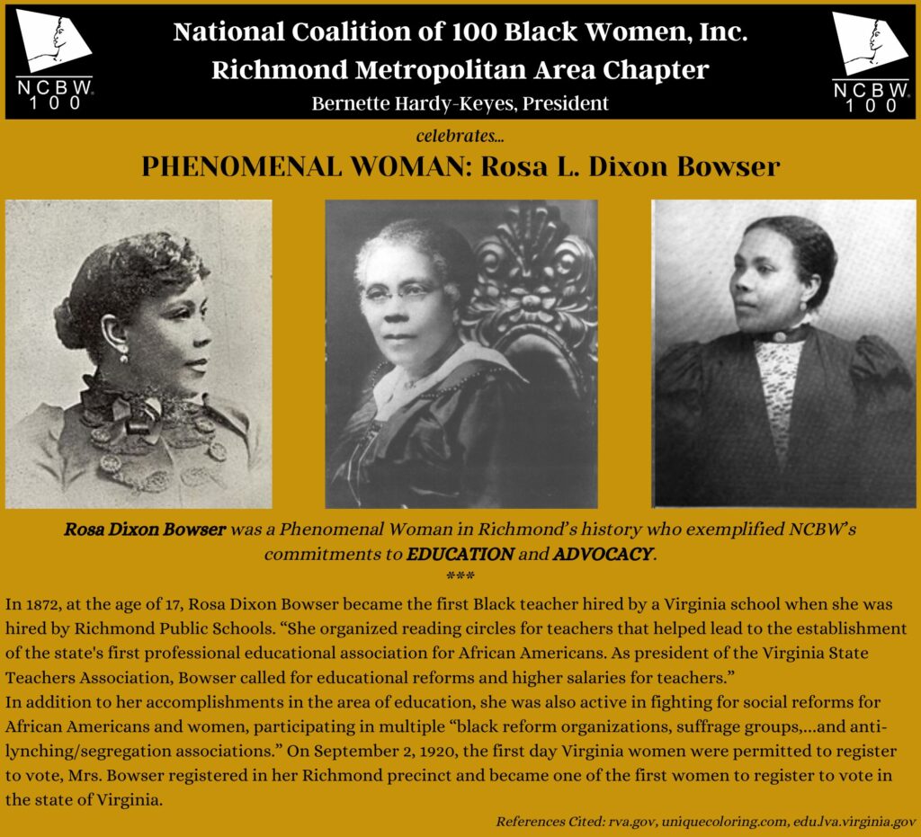 Rosa L. Dixon Bowser – Women’s History Month – NCBW-RMAC